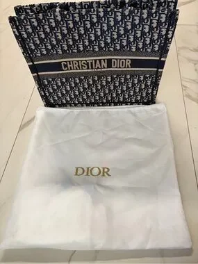 Accessories | Christian Dior Navy And White Logo Canvas Tote | Poshmark